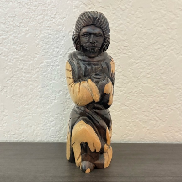 Vintage | Accents | Vintage Wood Hand Carved Monk Statue | Poshmark